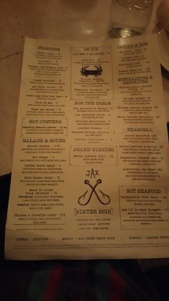 Menu at Jax Fish House & Oyster Bar - LoDo, Denver, 17th St