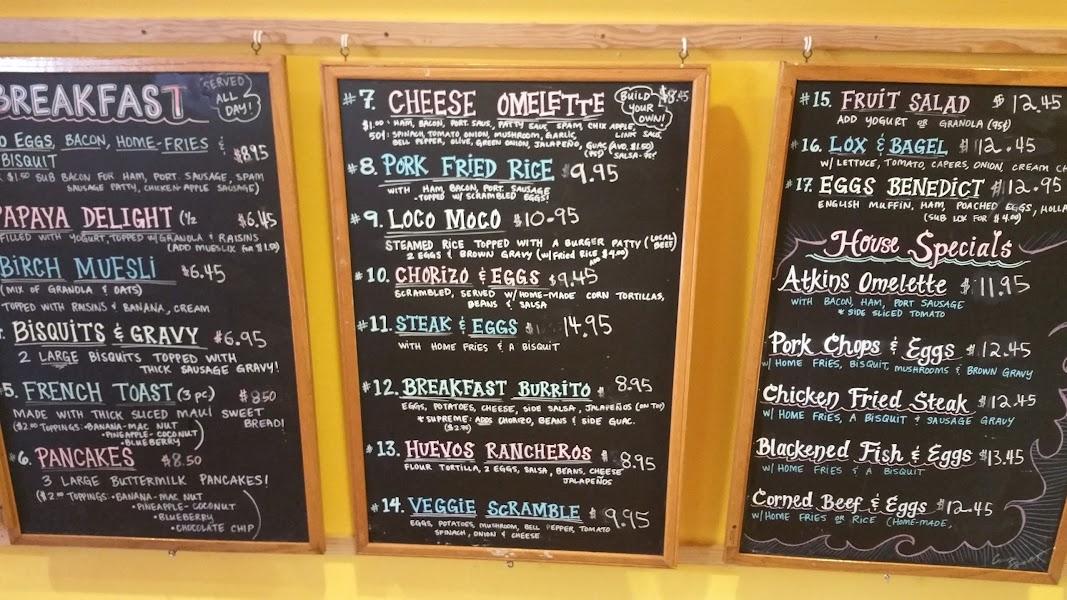 Menu at Kihei Caffe restaurant, Kihei