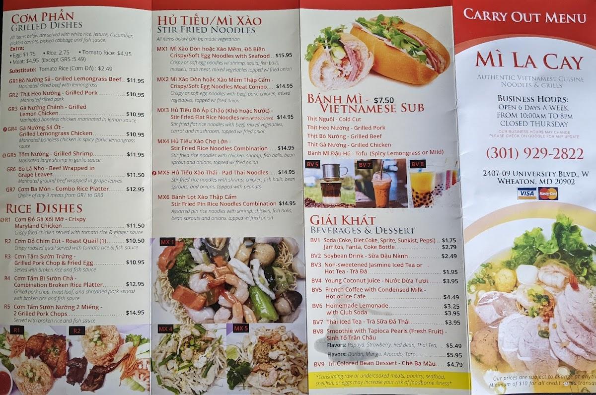 Menu at Mi La Cay restaurant, North Kensington, University Blvd W