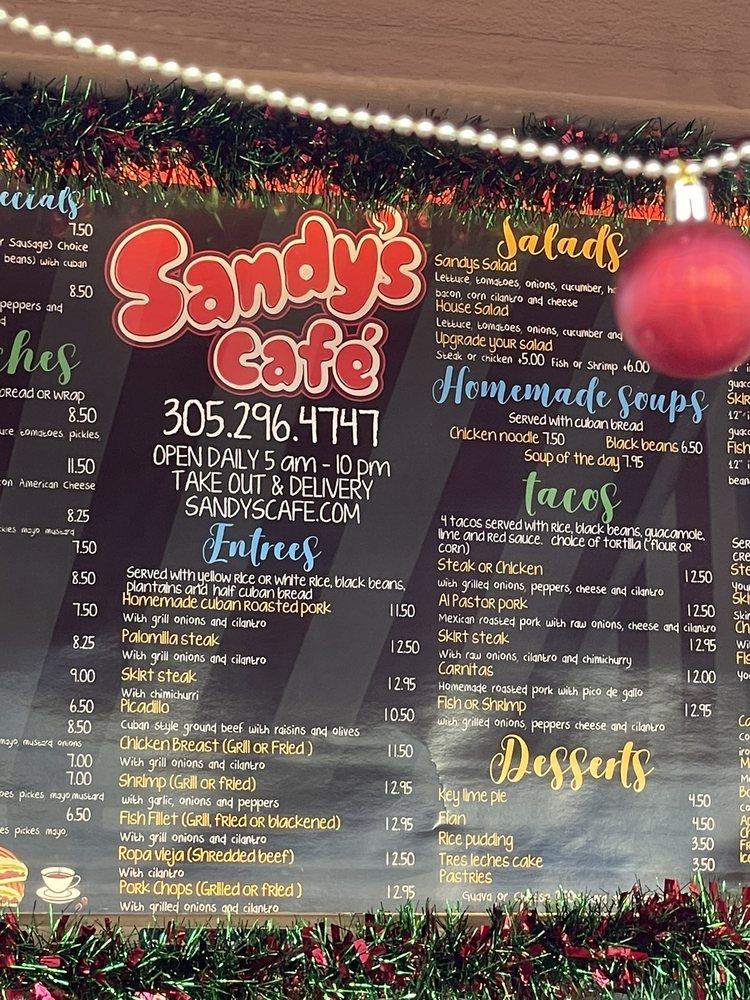 Menu at Sandy's Café cafe, Key West, White St