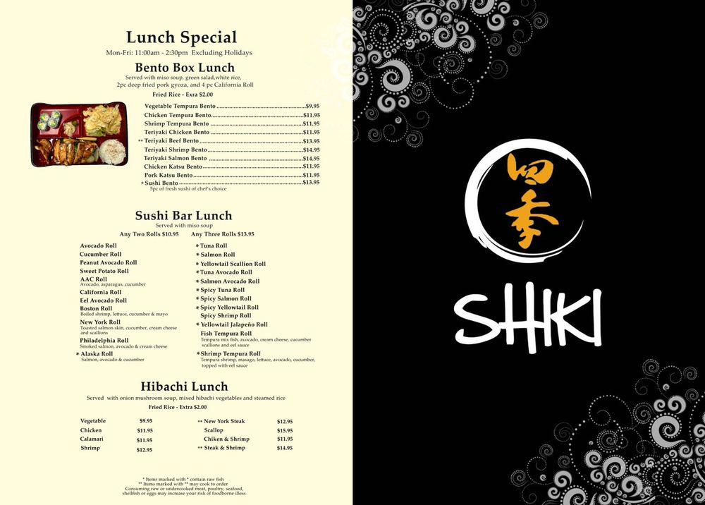 Menu at Shiki Sushi Bar & Japanese Grill, Coeur d'Alene