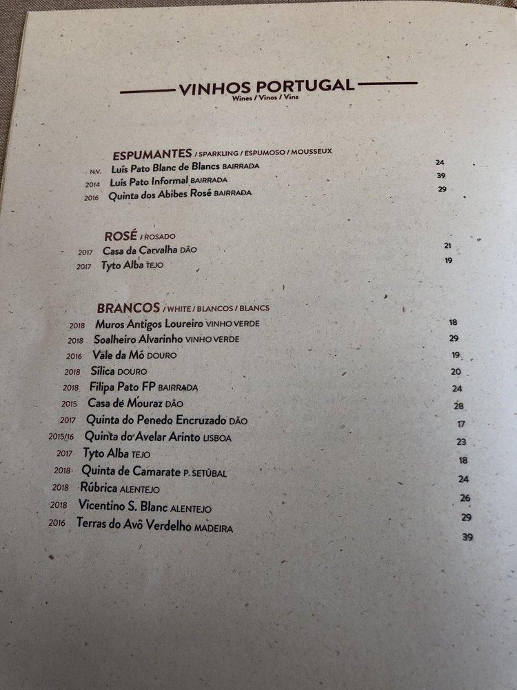 Menu at Tapisco Lisboa pub & bar, Lisbon