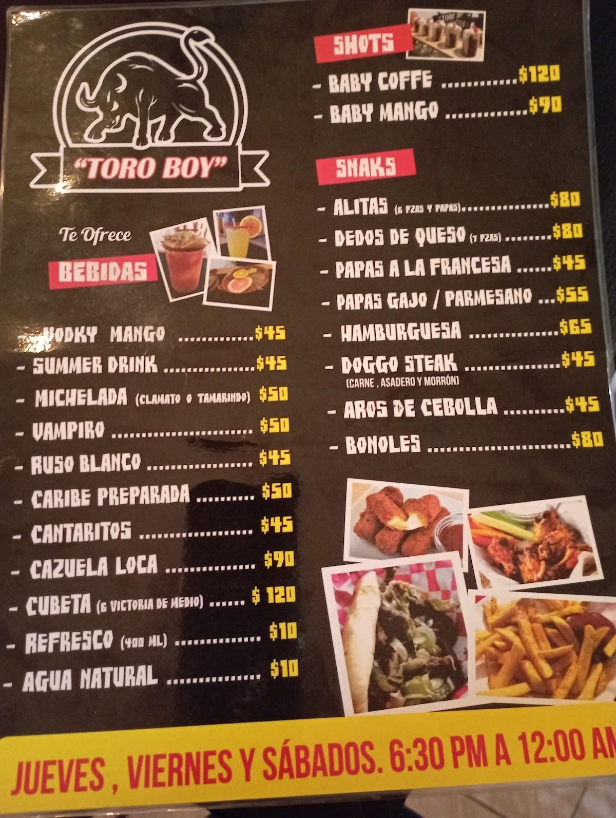 Menu at ToroBoy pub & bar, Tecomán