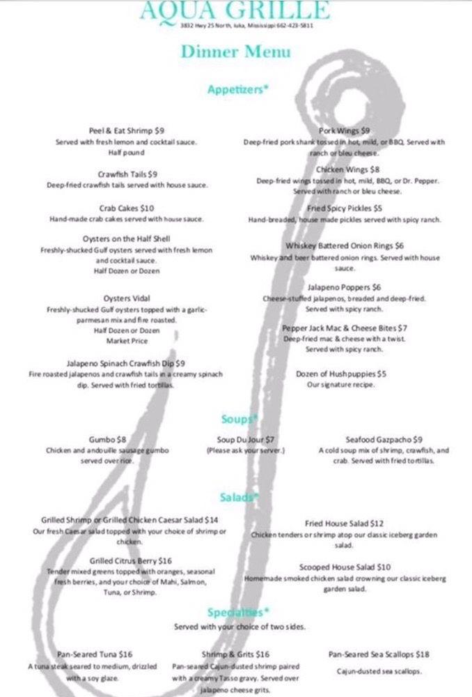 Menu at Aqua Yacht Harbor Grille restaurant, USA