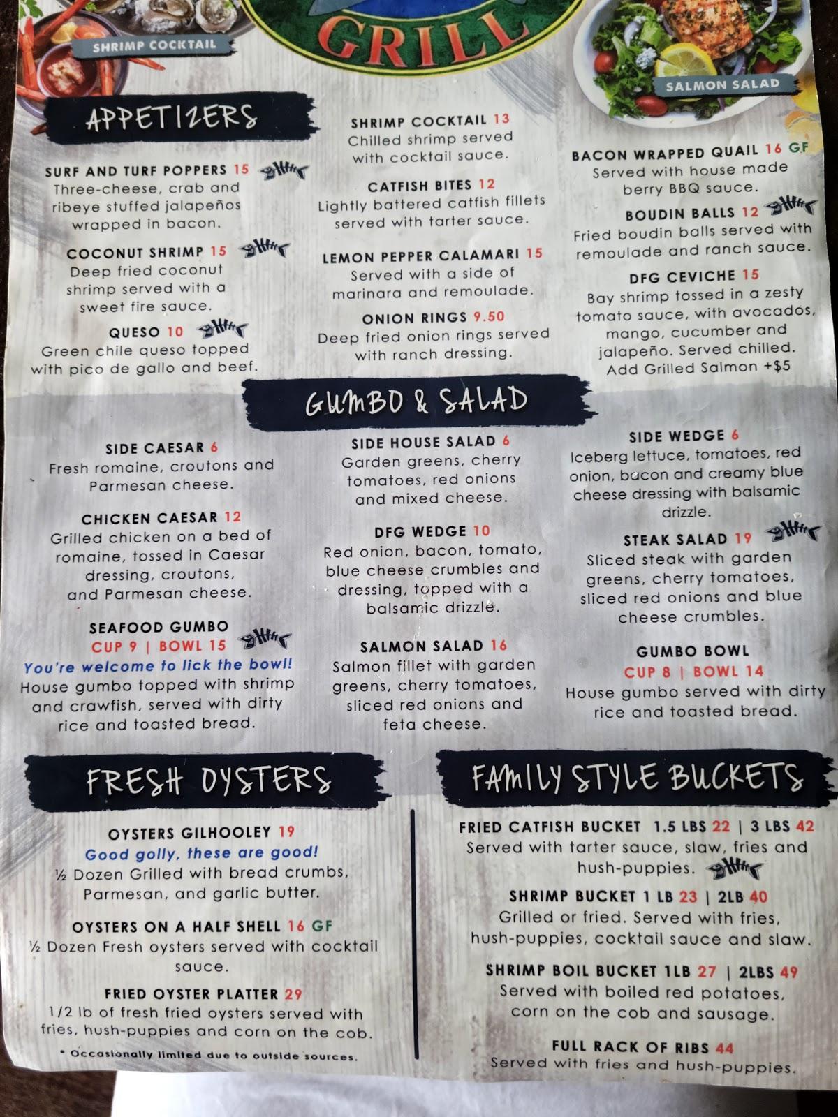 Menu at Dead Fish Grill restaurant, Belton