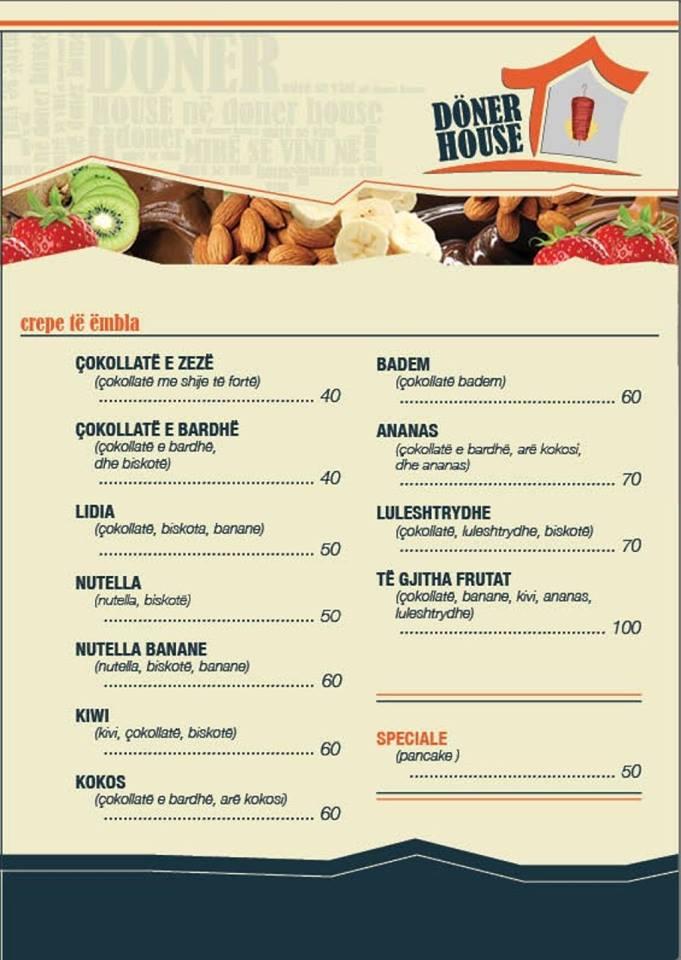 Menu at Doner House - Diber restaurant, Debar