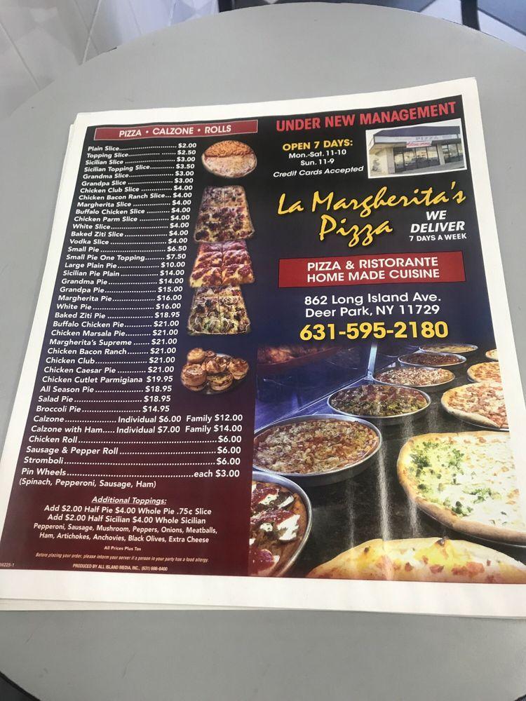 Menu at La Margherita's Pizza pizzeria, Deer Park