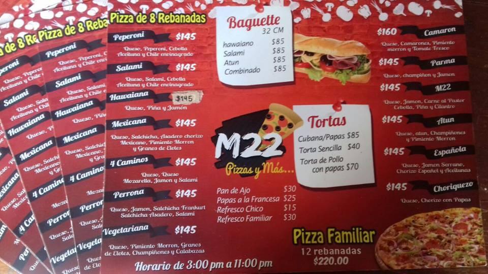 Carta de Pizzeria M-22 oficial, Agua Dulce