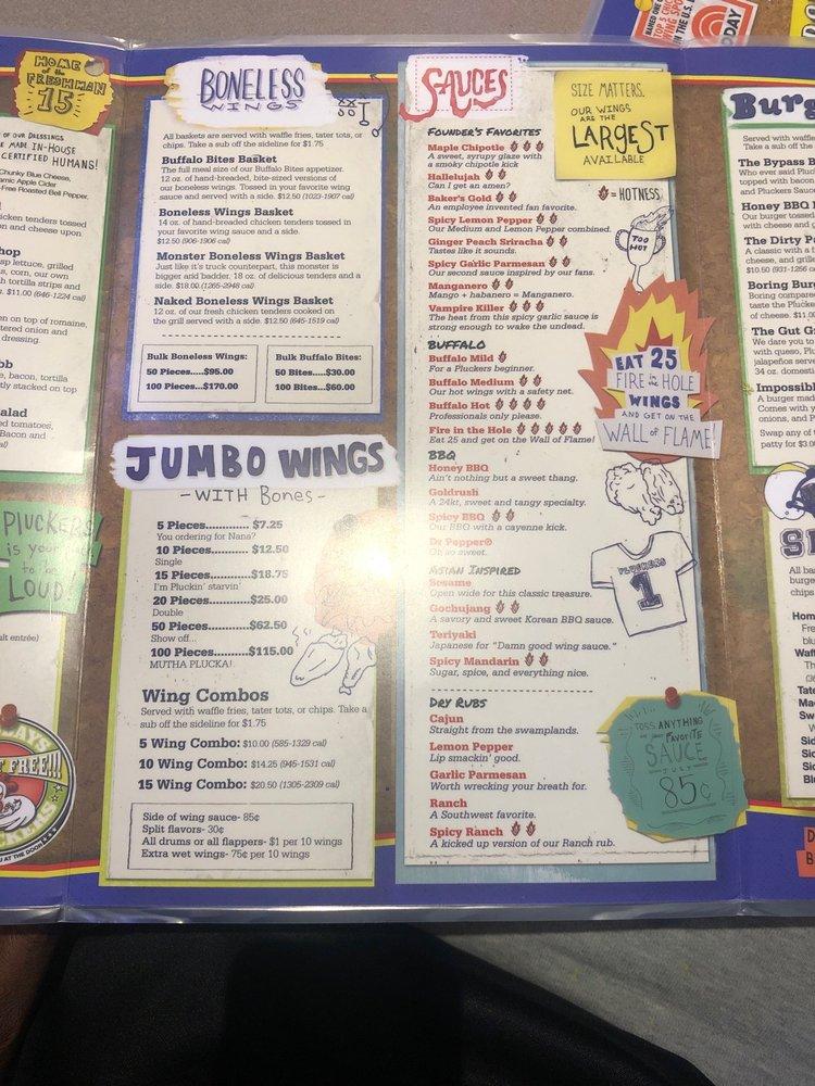 Menu at Pluckers Wing Bar, Cypress, Northwest Fwy