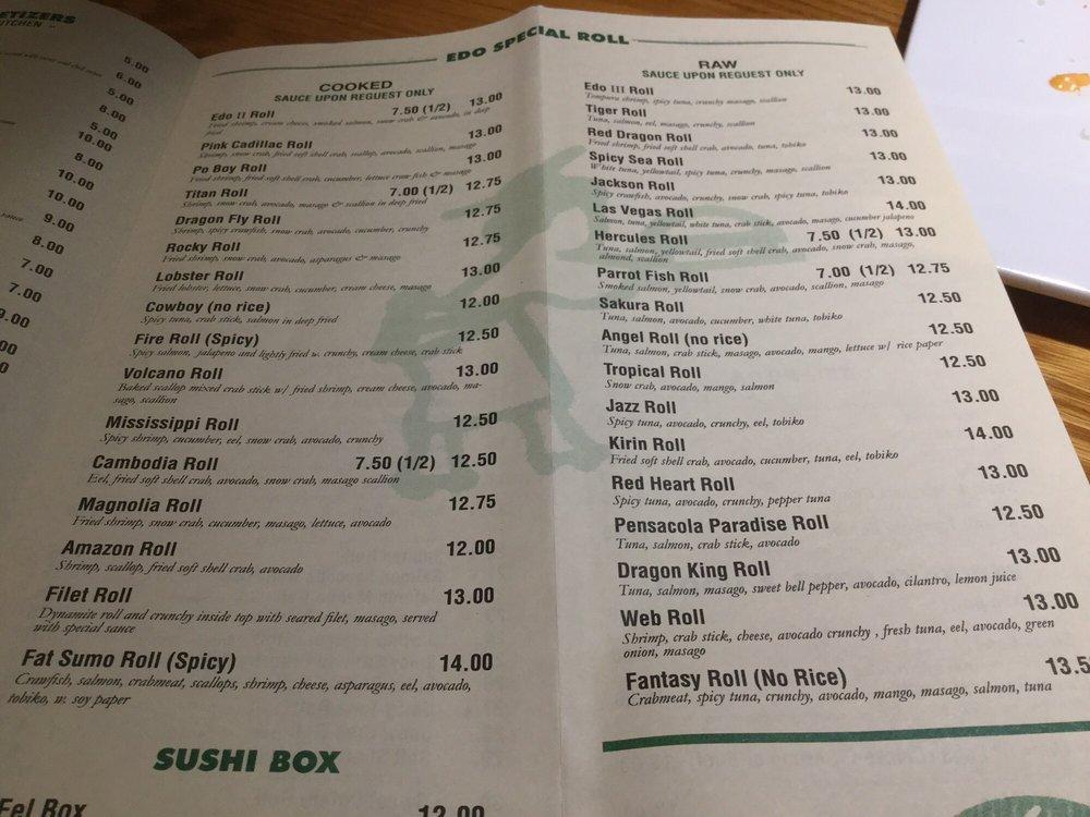 Menu at Edo Japanese Restaurant, Jackson