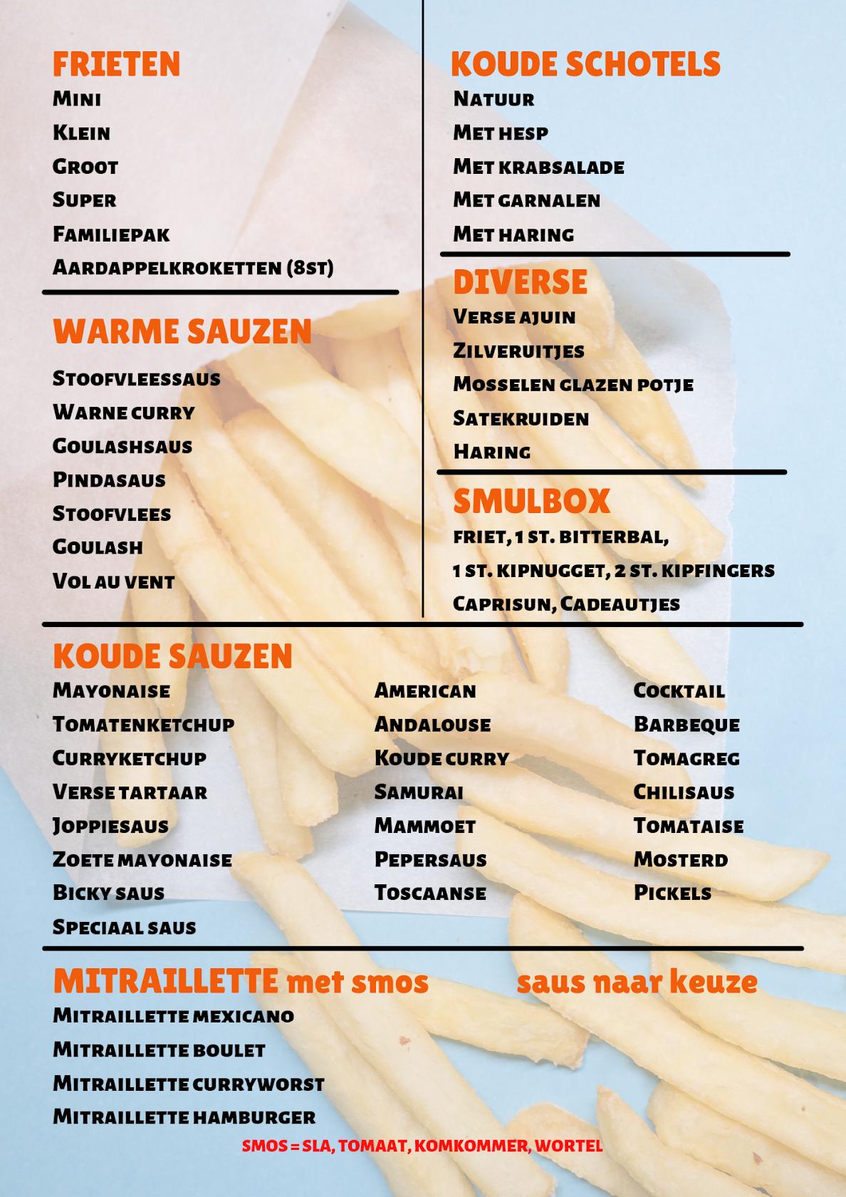 Menu at Frituur De Molen, Rumst