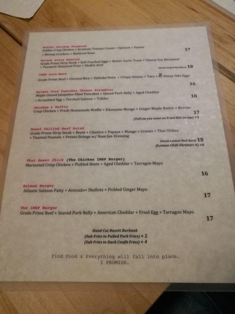 Menu at Inspire Restaurant, Markham, 144 Main Street Markham N #1