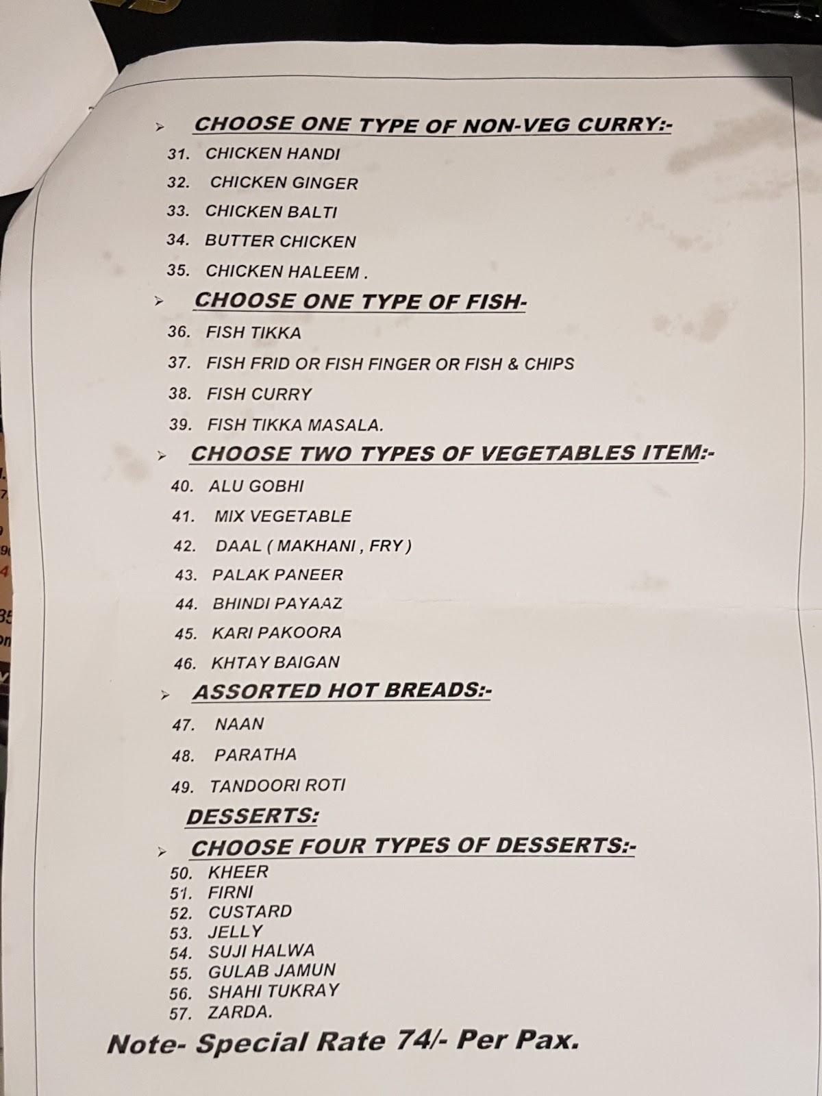 Menu at Little Lahore restaurant, Dubai