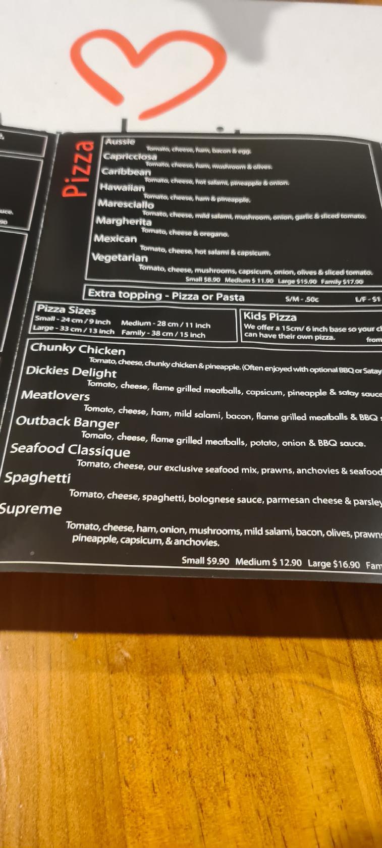 Menu at Margherita Pizza fast food, Lower Plenty