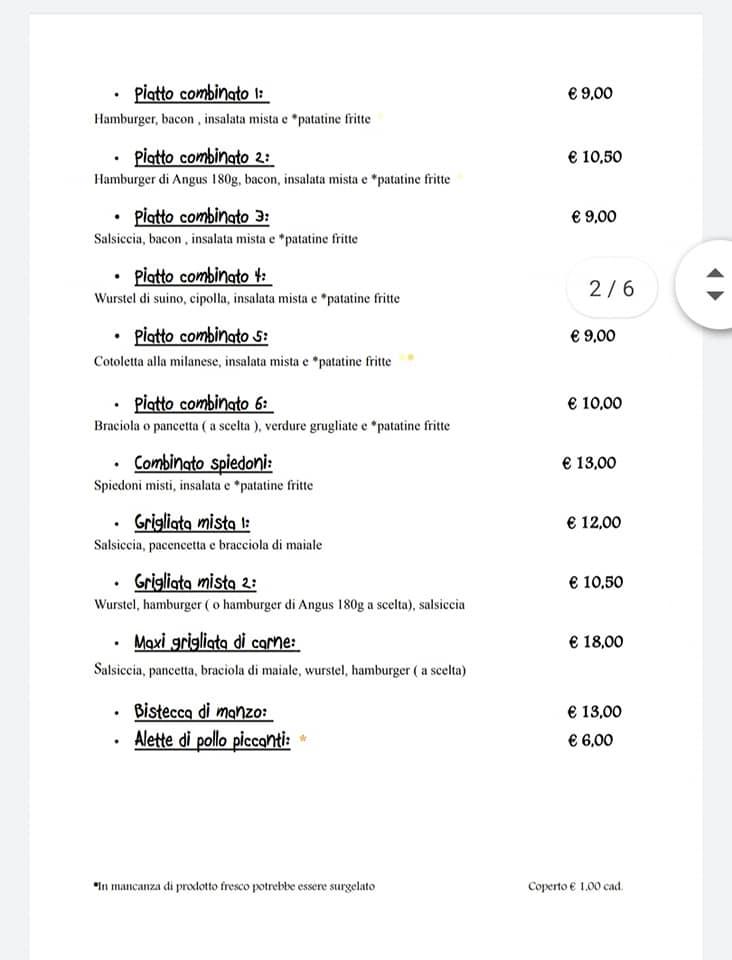 Menu da Marko's Pub, Carbonia