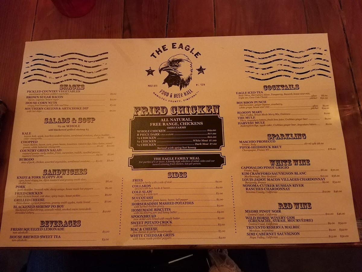Menu at The Eagle Mass Ave restaurant, Indianapolis, 310 Massachusetts Ave