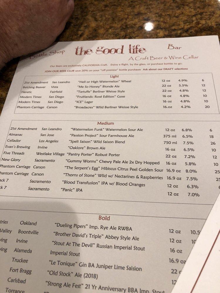 Menu at The Good Life pub & bar, Solvang