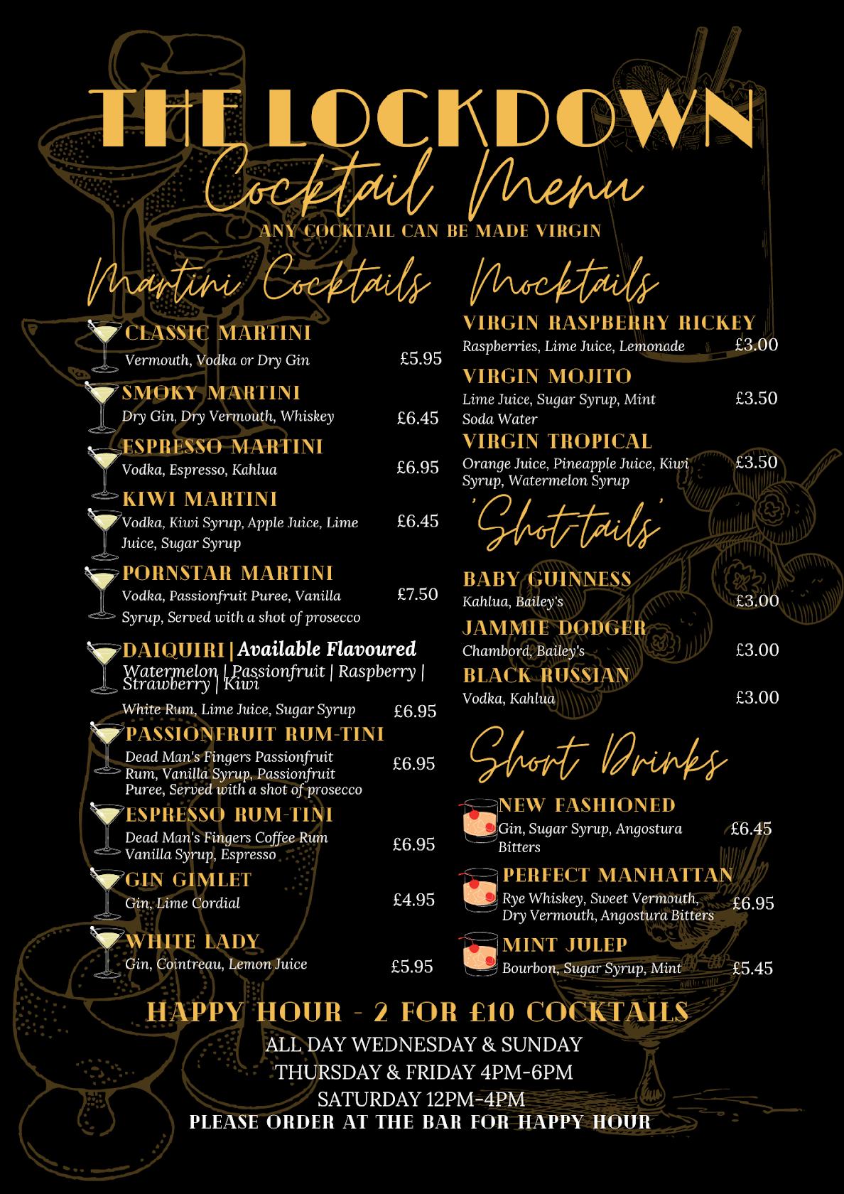 Menu at The Lockdown Micro-Bar, Marske-by-the-Sea