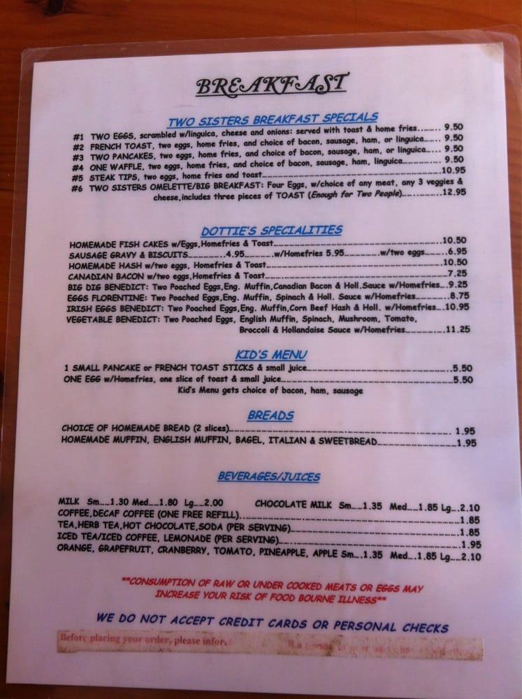Menu at Two Sisters Coffee Shop restaurant, Gloucester
