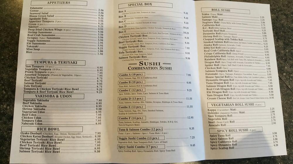 Menu at Sushi Man restaurant, North Vancouver