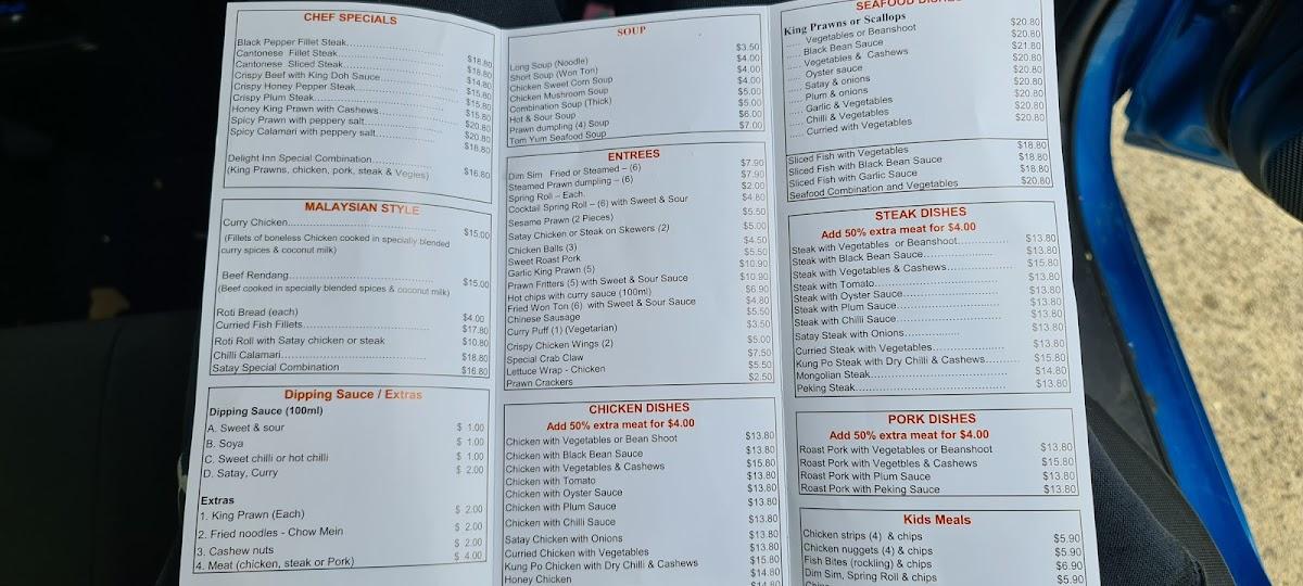 Menu at Delight Inn restaurant, Langwarrin