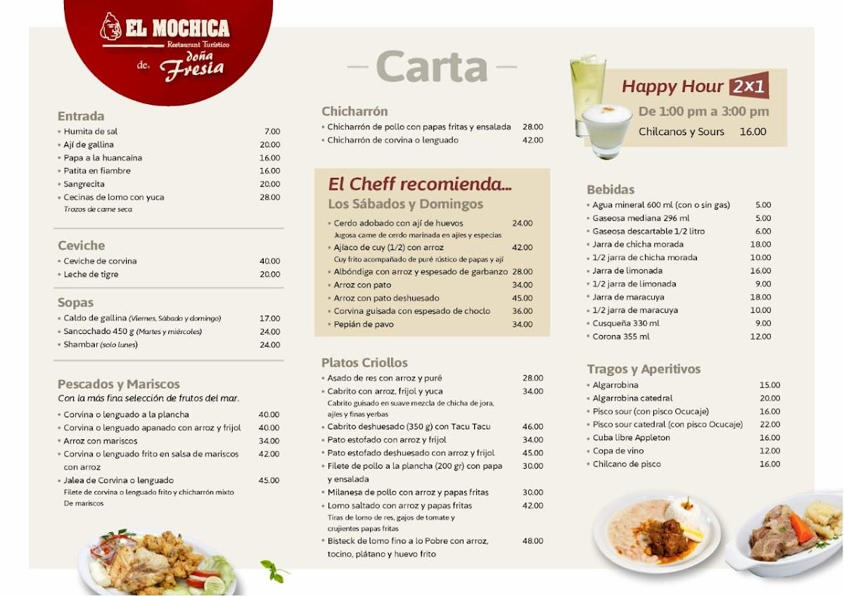 Carta del restaurante El Mochica del Doña Fresia, Trujillo, Calle Santa ...