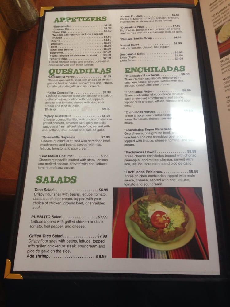 Menu at El Pueblito Mexican Cuisine restaurant, Uhrichsville
