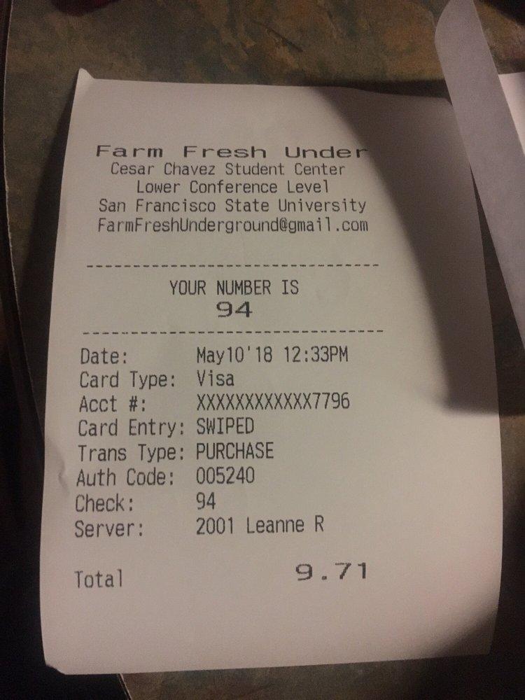 Menu at Farm Fresh Underground pub & bar, San Francisco