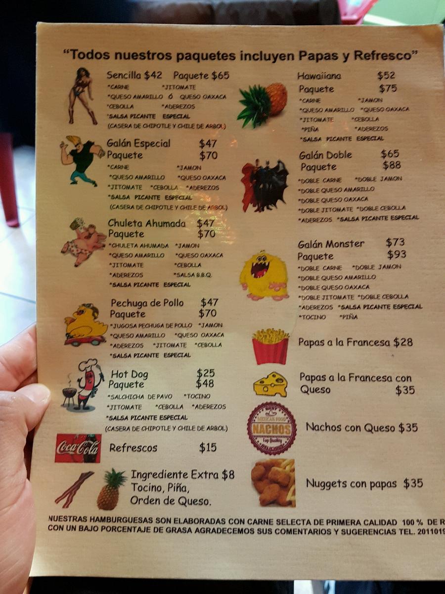Carta del restaurante Hamburguesas al Carbón El Galan, Santiago del ...