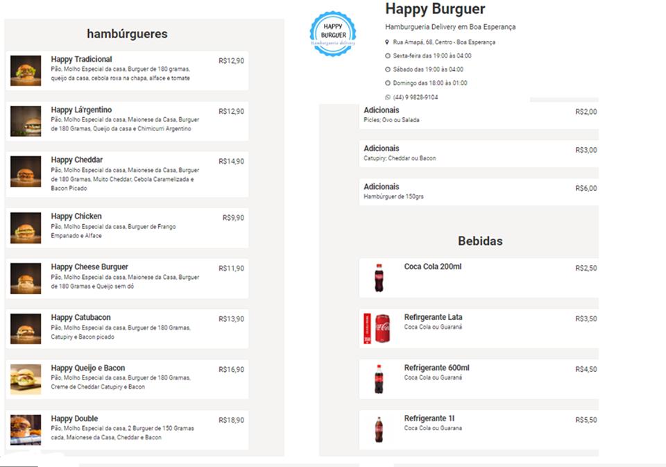 Menu em Happy Burguer Hamburgueria e Lancheria - Boa Esperança, Apé ...