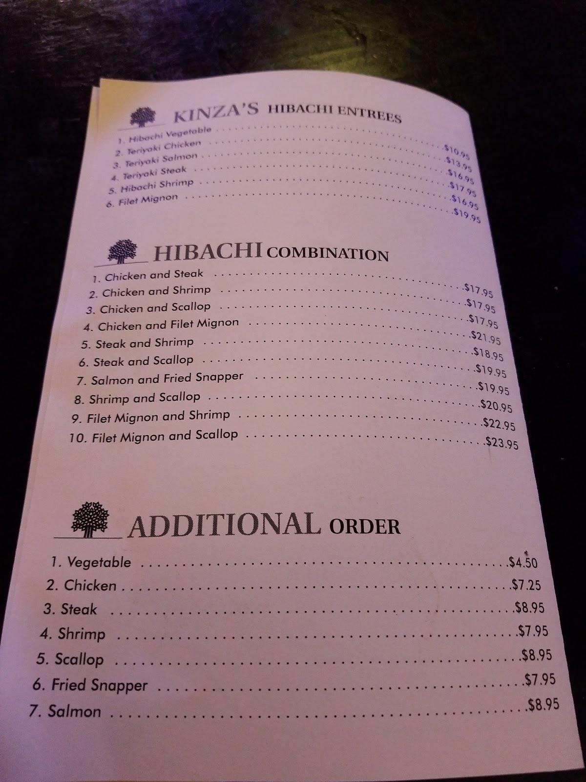 Menu at kinza restaurant, Dothan
