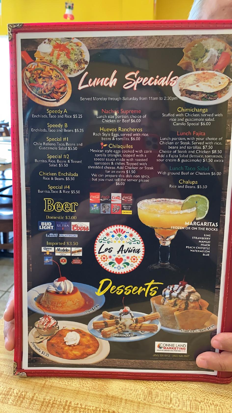 Menu at Los Avina Mexican Restaurant, Chiefland, 2008 NW 11th Dr