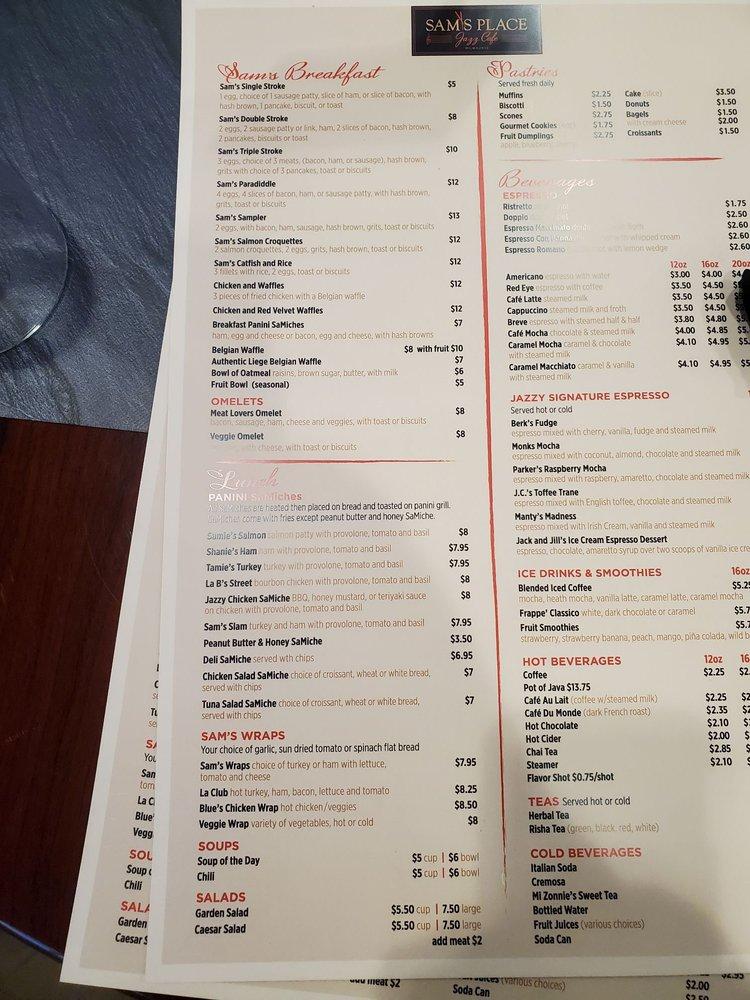 Menu at Sam's Place Jazz Cafe, Milwaukee