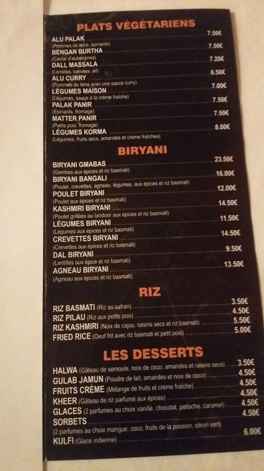 Menu at Etoile Du Kashmir. restaurant, La Garenne-Colombes