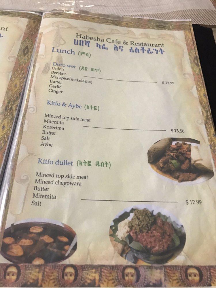 Menu at Habesha Ethiopian Restaurant, Cincinnati