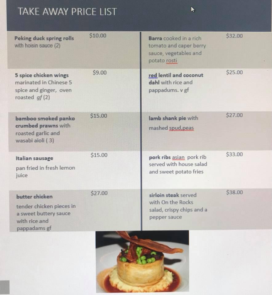 Menu at On The Rocks restaurant, Charleville