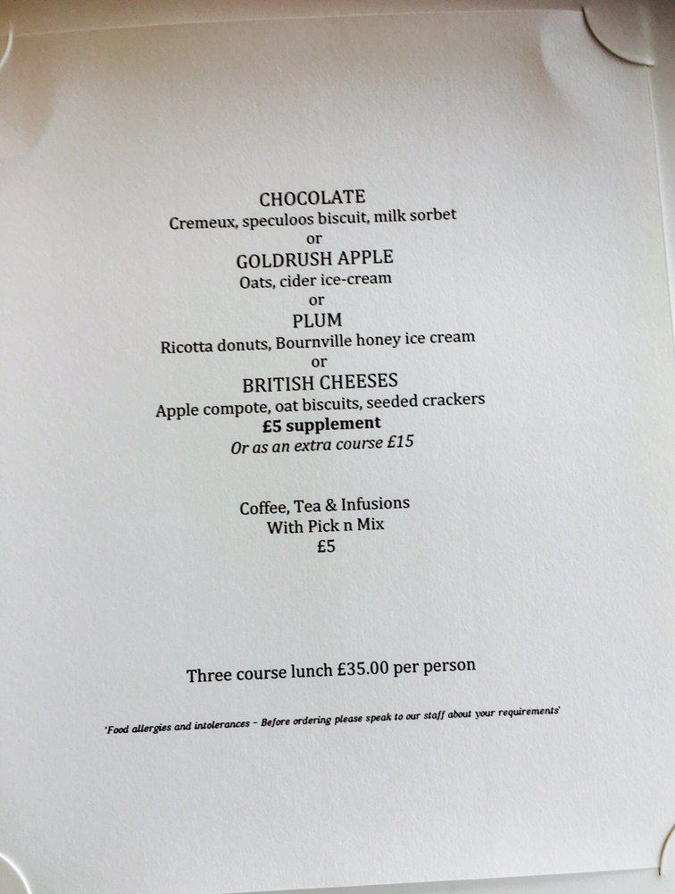 Menu at Simpsons Restaurant, Birmingham