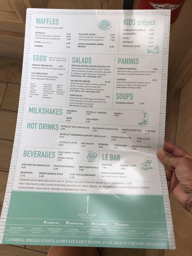 Menu at Sweet Paris cafe, Katy
