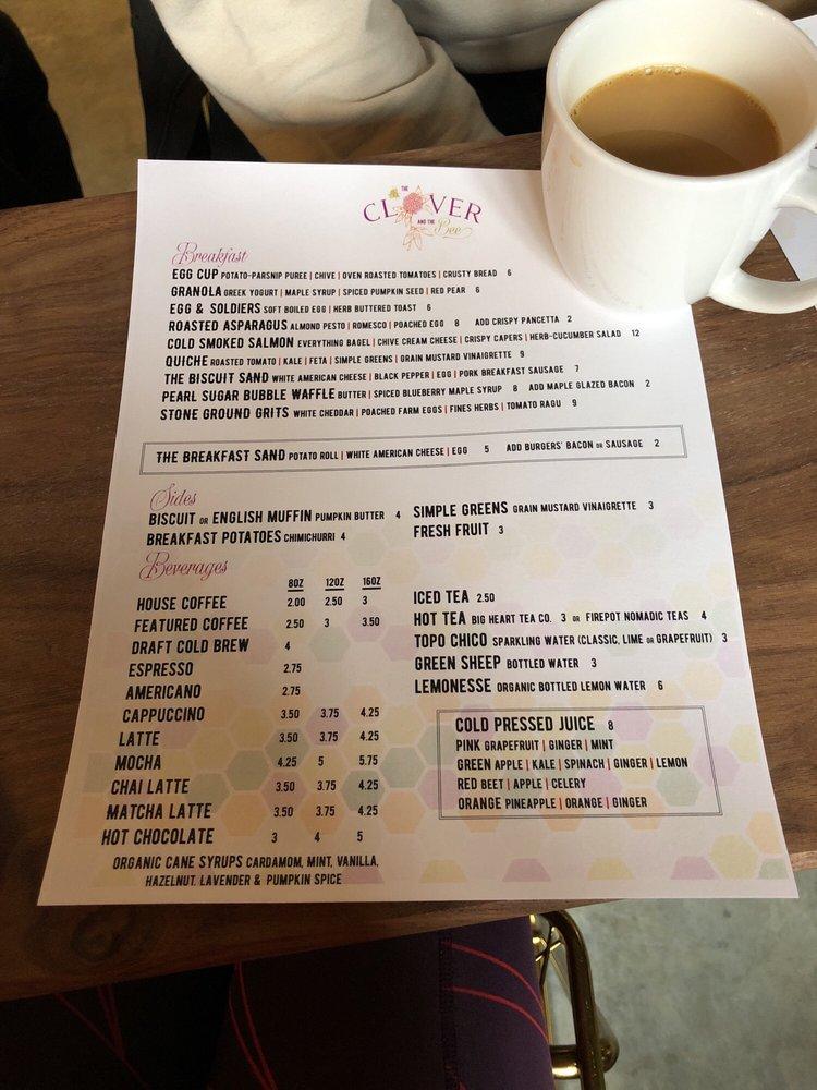 Menu at The Clover and the Bee cafe, Webster Groves