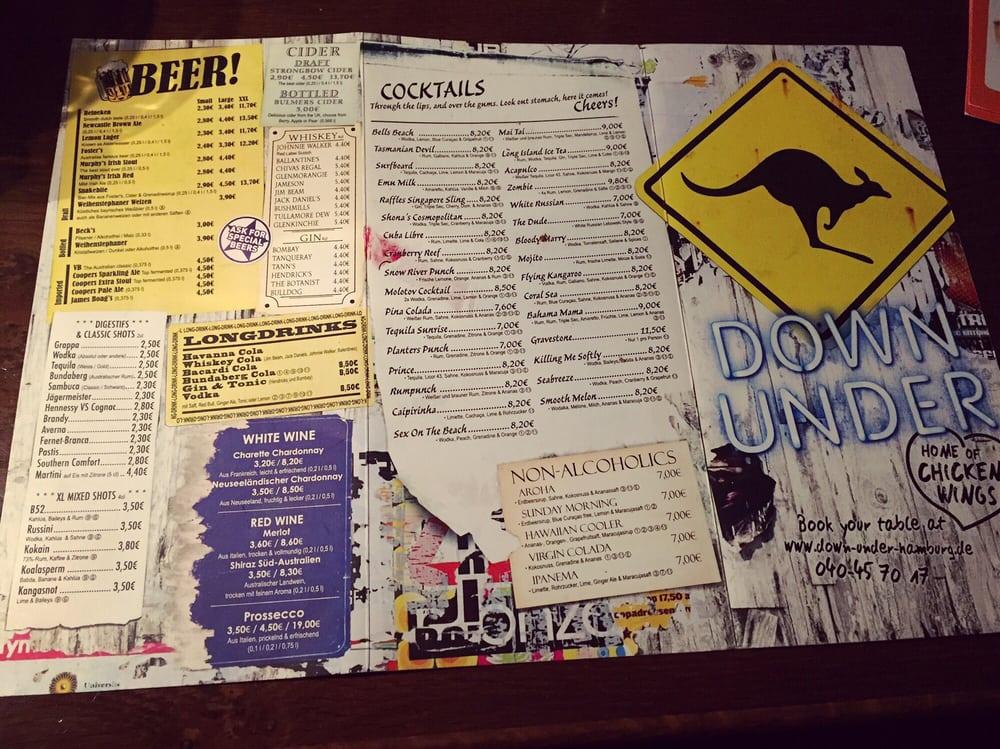 Speisekarte von Down Under pub & Bar, Hamburg
