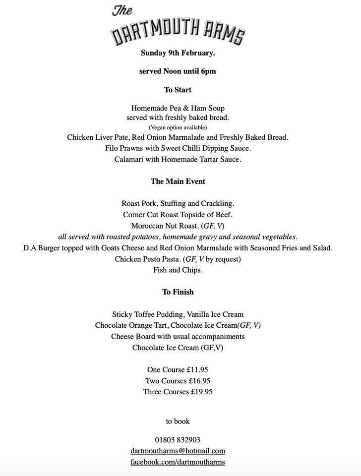 Menu at Dartmouth Arms pub & bar, Dartmouth