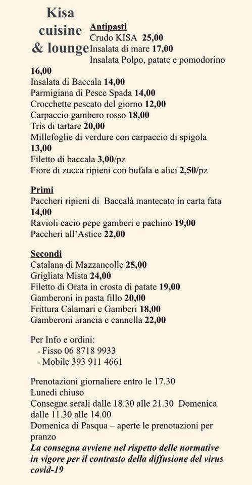 Menu da Kisa Cuisine ristorante, Roma