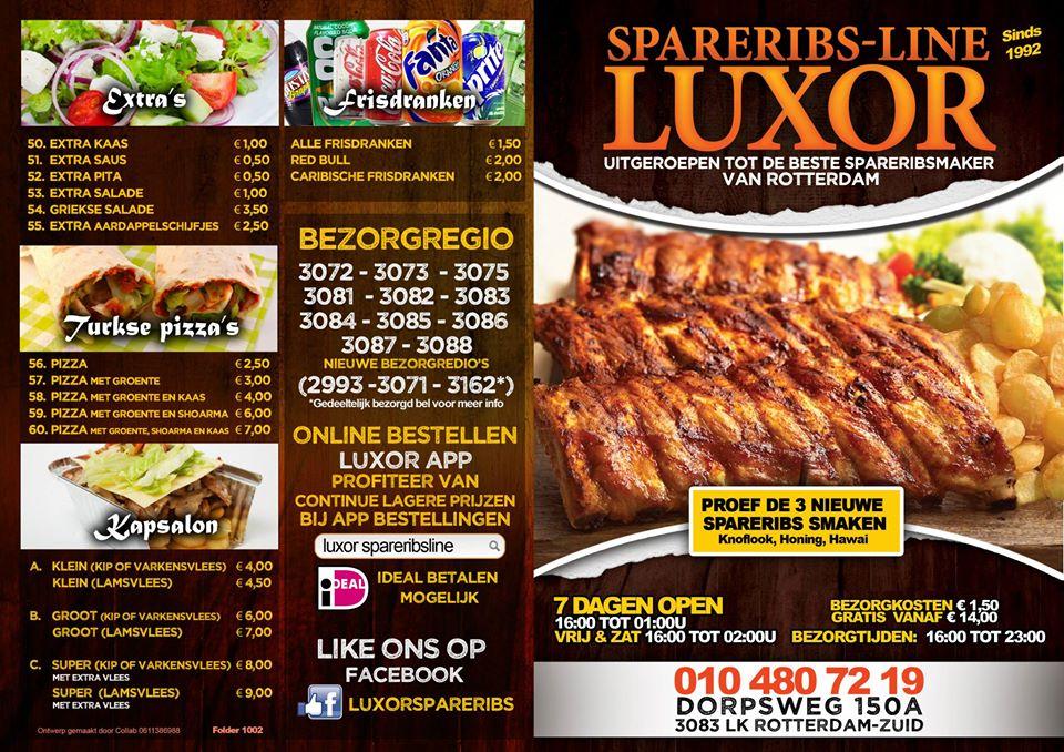 Menu at Luxor Spareribsline, Rotterdam