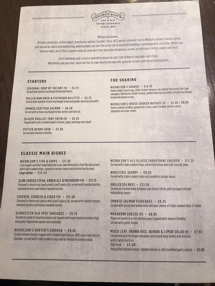Menu at Nicholson's Freehouse pub & bar, London