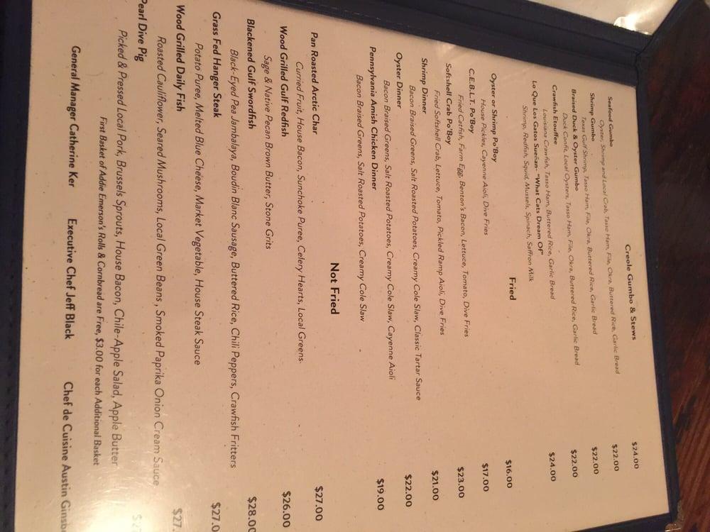 Menu at Pearl Dive Oyster Palace restaurant, Washington