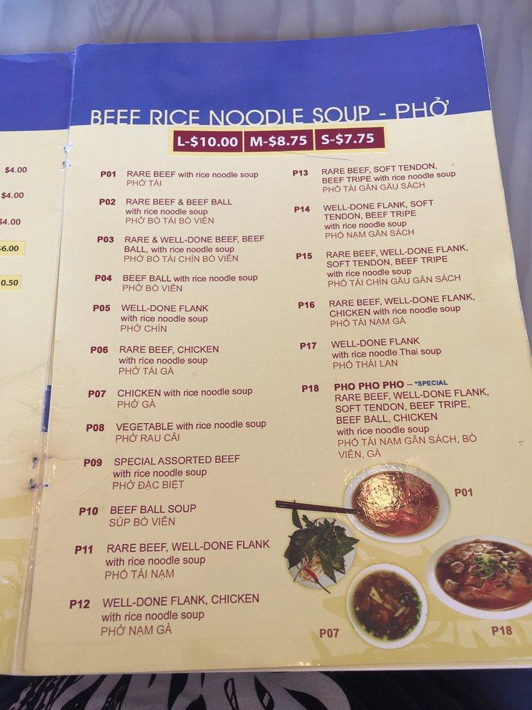 Menu at Pho Pho Pho restaurant, Mississauga