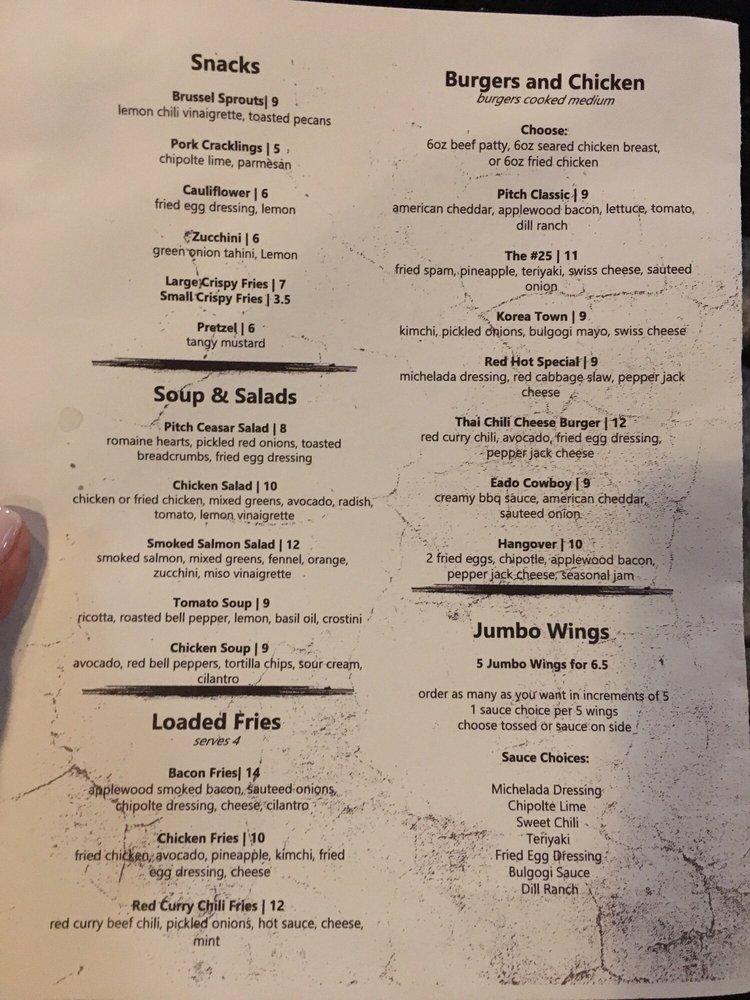 Menu at Pitch 25 pub & bar, Houston, Walker St
