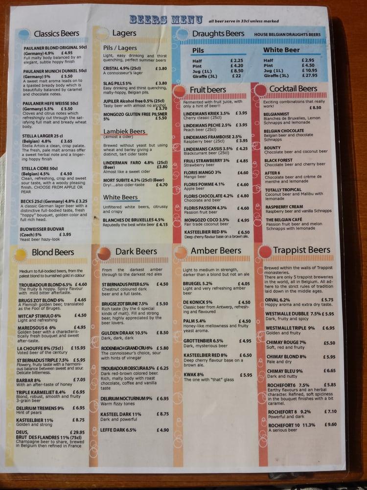 Menu at The Belgian Cafe, Eastbourne