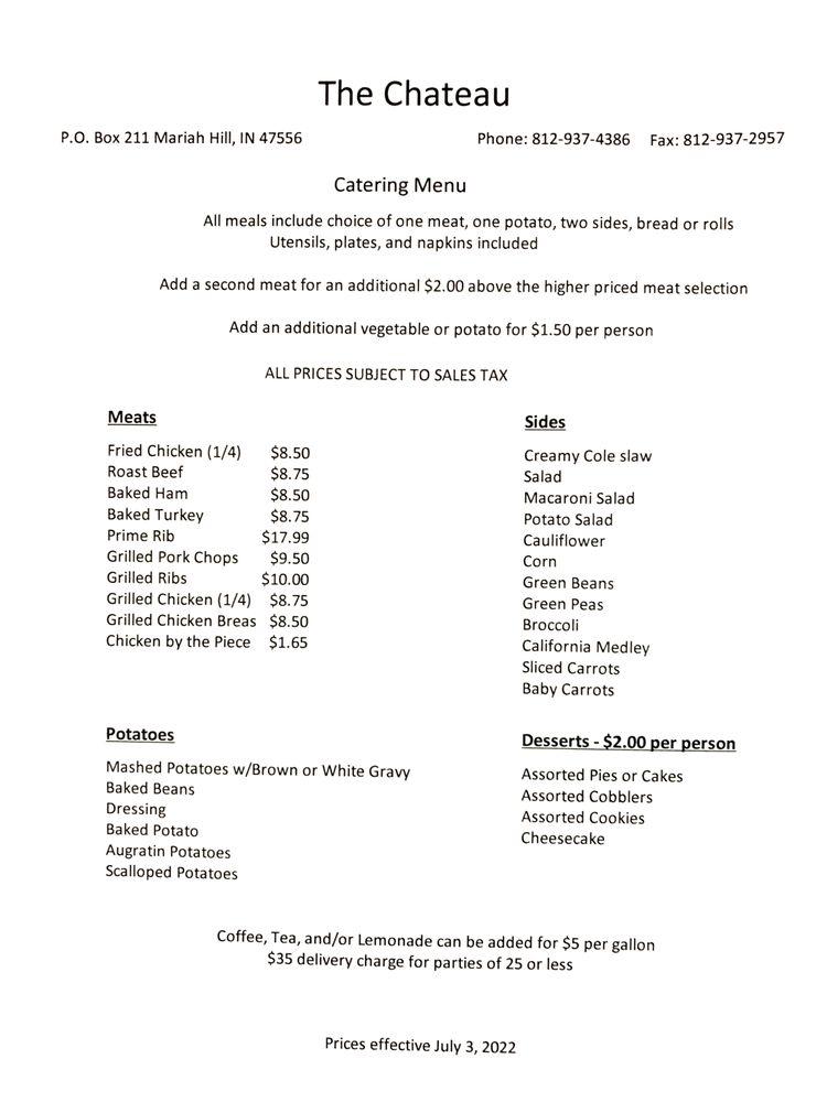 Menu at The Chateau pub & bar, Mariah Hill