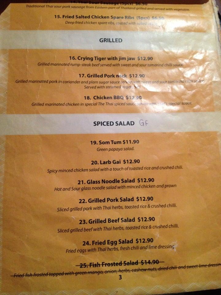 Menu at The Thai on Chapel restaurant, Windsor